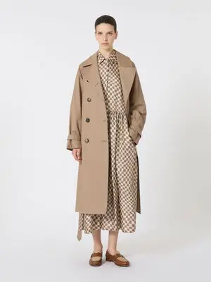 Max Mara Long Water-repellent Cotton Twill Trench Coat