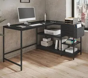 TECHNI MOBILI Modern L-shaped Desk W/ Storage S Helve & Drawer - One-color
