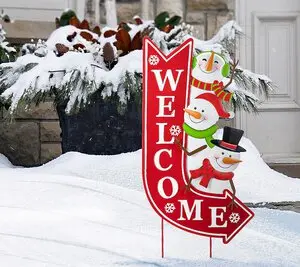 GLITZHOME 36' Christmas Snowmen Welcome Here Ga Rden Stake - One-color