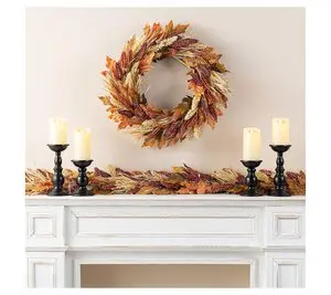 GLITZHOME 24'd Fall Harvest Multi-colored Sorgh Um Wreath - One-color