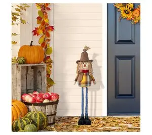 GLITZHOME Fall Harvest Porch Scarecrow With Tel Escoping Legs - One-color