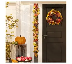 GLITZHOME 72' Fall Harvest Dahlia Pumpkin Leaf - One-color
