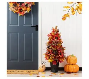 GLITZHOME 36'h Fall Harvest Sunflower Berry Lea F Porch Tree - One-color