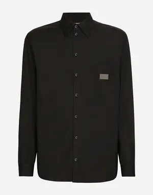 Dolce & Gabbana Cotton Martini-fit Shirt With Branded Tag - Black