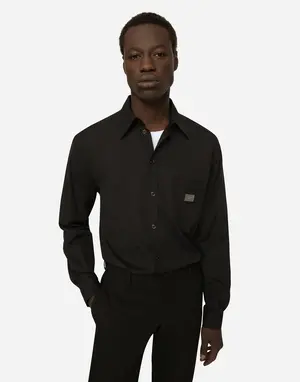 Dolce & Gabbana Cotton Martini-fit Shirt With Branded Tag - Black