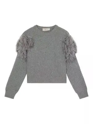 Blumarine Feather-embellished Ribbed Knit Sweater - Grey