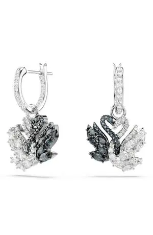 SWAROVSKI Two-tone Swan Hoop Earrings - Black