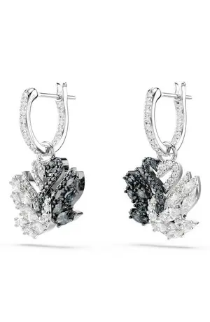 SWAROVSKI Two-tone Swan Hoop Earrings - Black
