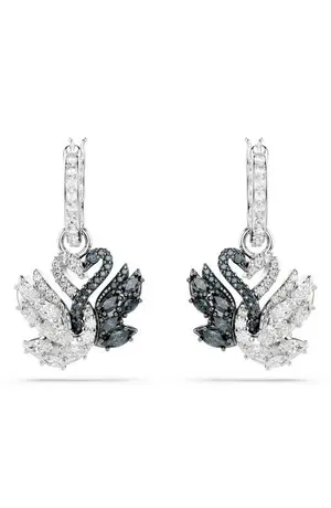 SWAROVSKI Two-tone Swan Hoop Earrings - Black