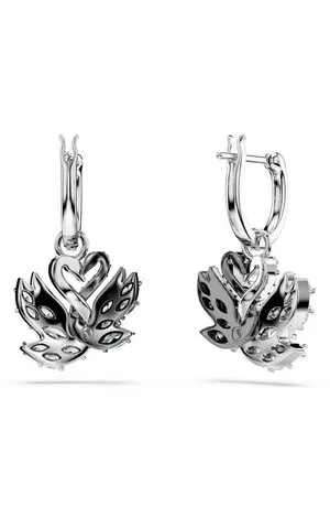 SWAROVSKI Two-tone Swan Hoop Earrings - Black