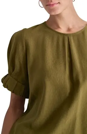 Dkny Crinkle Texture Short Sleeve Top - Dark Olive