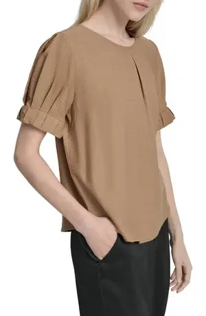Dkny Crinkle Texture Short Sleeve Top