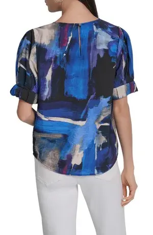 Dkny Abstract Zebra Print Voile Top - Blue Brush