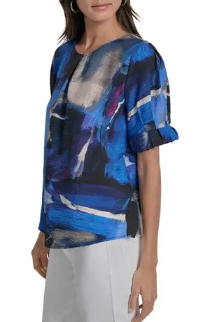 Dkny Abstract Zebra Print Voile Top - Blue Brush