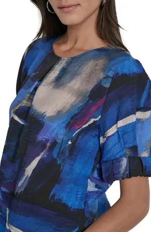 Dkny Abstract Zebra Print Voile Top - Blue Brush