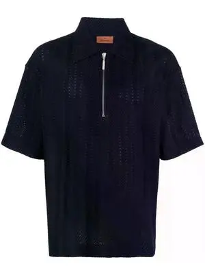 Missoni Zig-zag Zip-up Polo Shirt - Blue