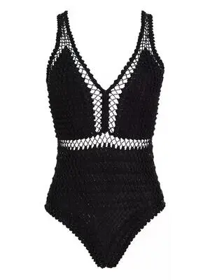 AMIR SLAMA Crochet V-neck One Piece Swimsuit - Black