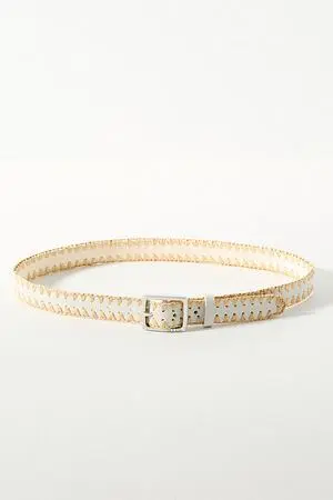 Rag & Bone Raffia Trim Boyfriend Leather Belt - White