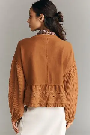 PILCRO Long-sleeve Crop Babydoll Top