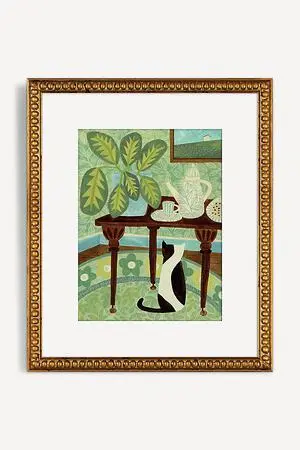 ARTFULLY WALLS Tea With My Cat Roo Wall Art - Green