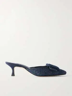 Manolo Blahnik Maysale 50 Buckled Denim Mules - Dark Denim