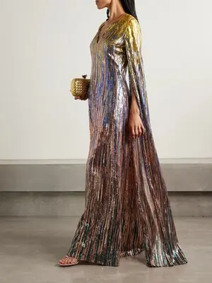 Elie Saab Cape-effect Sequined Tulle Gown