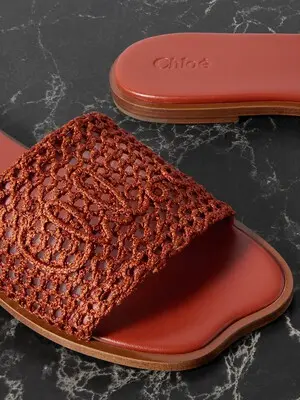 Chloé Flower Crocheted Slides - Brown