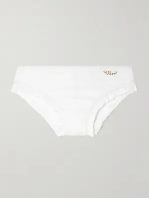 Chloé Embellished Ruffled Broderie Anglaise Bikini Briefs - White
