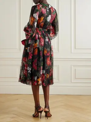 Dolce & Gabbana Belted Ruffled Floral-print Silk-chiffon Midi Dress