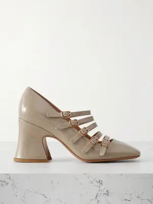 Chloé Janis Buckled Patent-leather Mary Jane Pumps - Neutrals