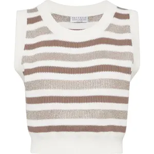 Brunello Cucinelli Knit Top With Monili - Beige
