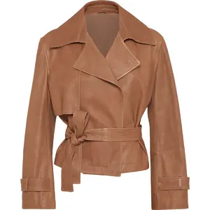 Women's Brown Crop Trench Coat