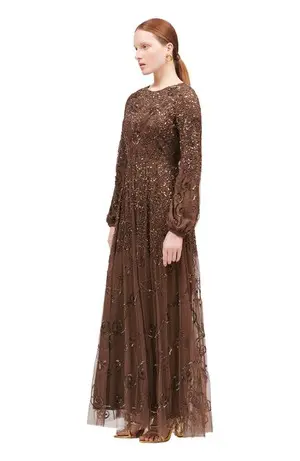 MARYISA Embellished Sequin A-line Maxi Dress