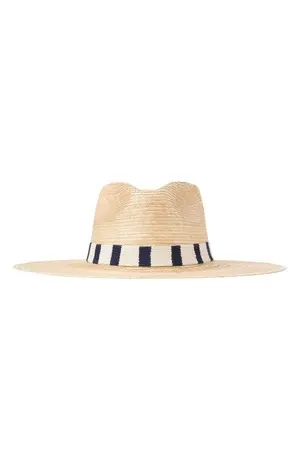 SUNSHINE TIENDA Brenda Palm Straw Sun Hat - Beige/ Navy