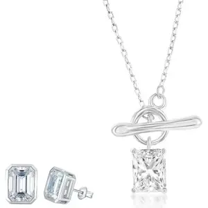 DONATELLO GIAN Toggle Necklace And Stud Earrings Set - Silver