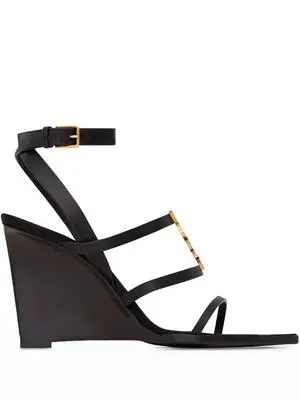 Saint Laurent 90mm Cassandra Strappy Wedge Sandals