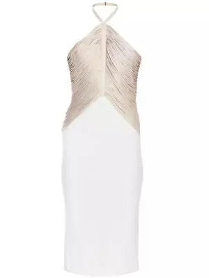 Herve Leger Halterneck Fringe Midi Dress