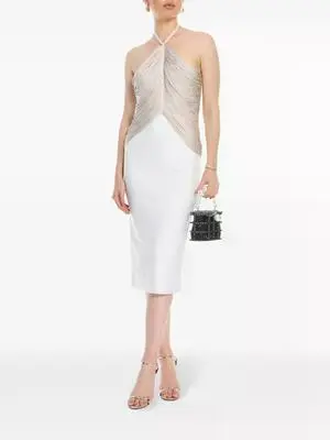 Herve Leger Halterneck Fringe Midi Dress