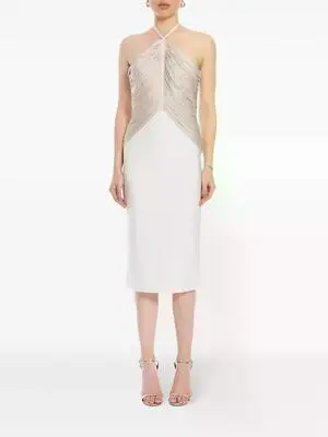 Herve Leger Halterneck Fringe Midi Dress