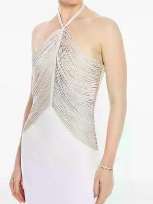 Herve Leger Halterneck Fringe Midi Dress