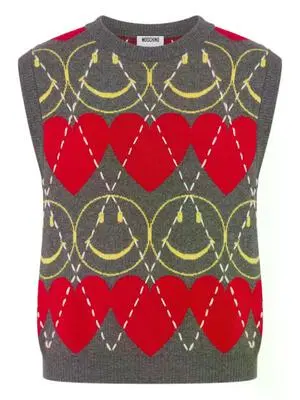 Moschino X Smiley® Heart-intarsia Vest - Grey