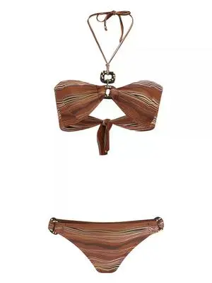 AMIR SLAMA Striped Halterneck Bikini Set - Brown