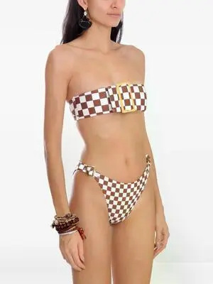 AMIR SLAMA Check-print Bandeau Bikini Set With Gold-tone Buckle