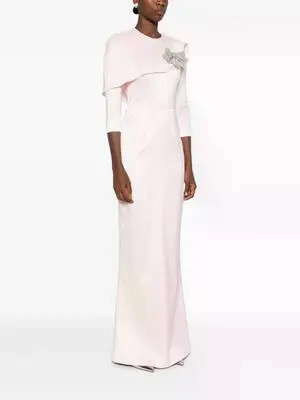 SILK LOVE & LACE Bow-embellished Cape Dress - Pink