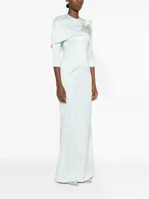 SILK LOVE & LACE Bow-embellished Cape Dress - Blue