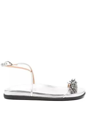 ANCIENT GREEK SANDALS Bead-embellished Ankle-strap Sandals - Silver