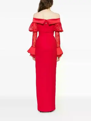 SILK LOVE & LACE Off-shoulder Maxi Dress - Red