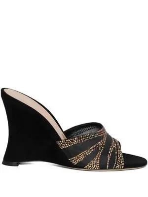 GIANVITO ROSSI 95mm Camoscio Wedge Sandals - Black