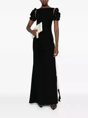 SILK LOVE & LACE Embellished Puff-sleeve Gown