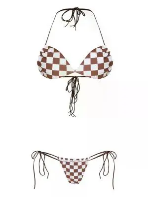 AMIR SLAMA Check-print Two-piece Bikini Set